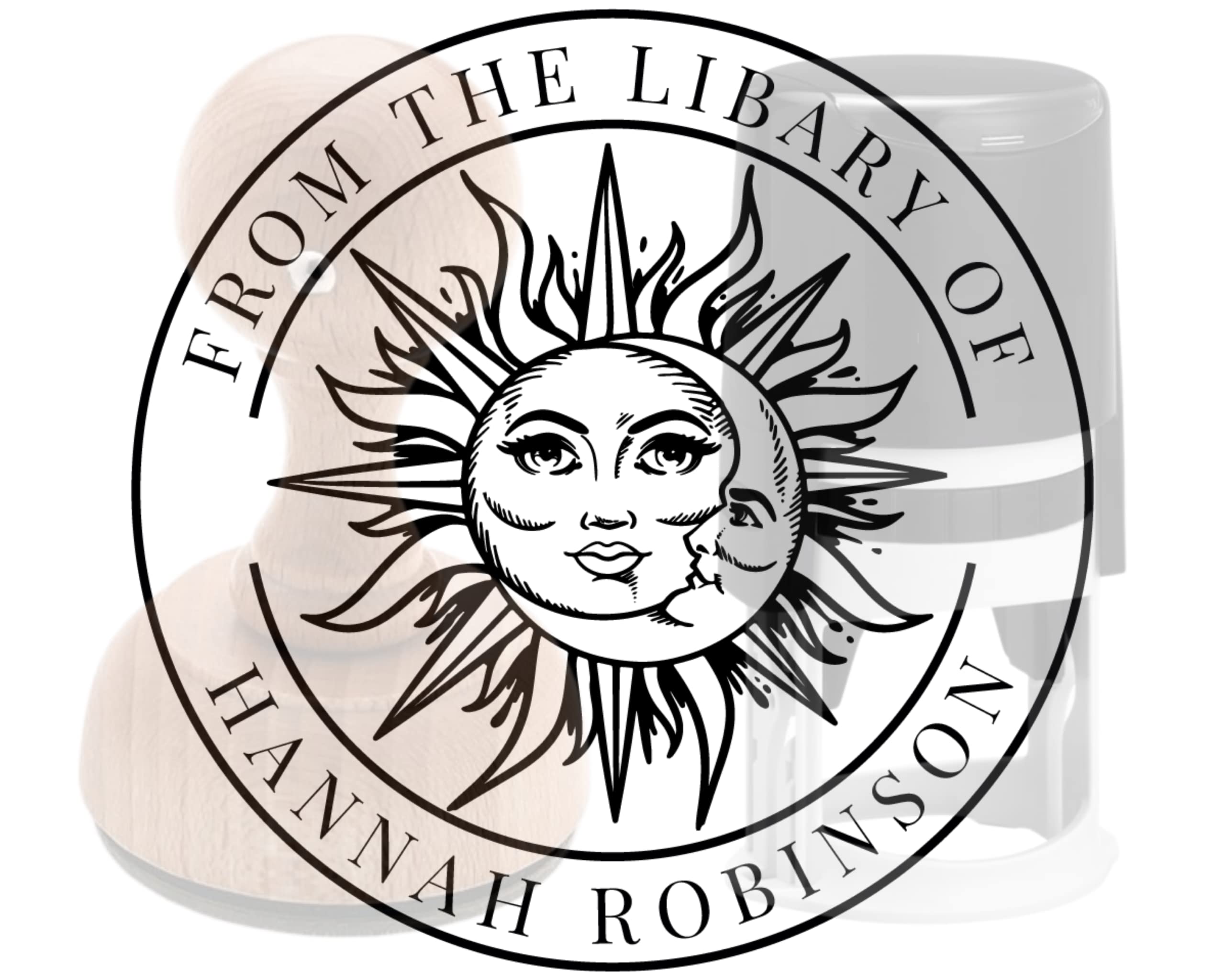 from The Library of, Ex Libris Book Stamp, Custom Library Stamp, Personalized Teacher Gift Monogram Self-Inking or Wood Handle Rubber Stamp (Black Cat)