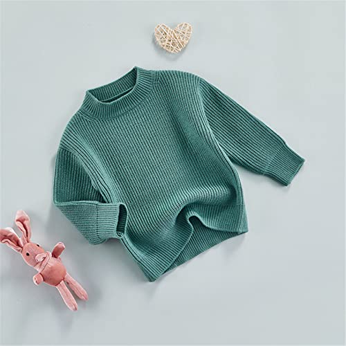 Toddler Baby Knit Sweater Kids Boy Girl Solid Color Long Sleeve Basic Pollover Top Fall Winter Warm Clothes(D-Green,12-24 Months