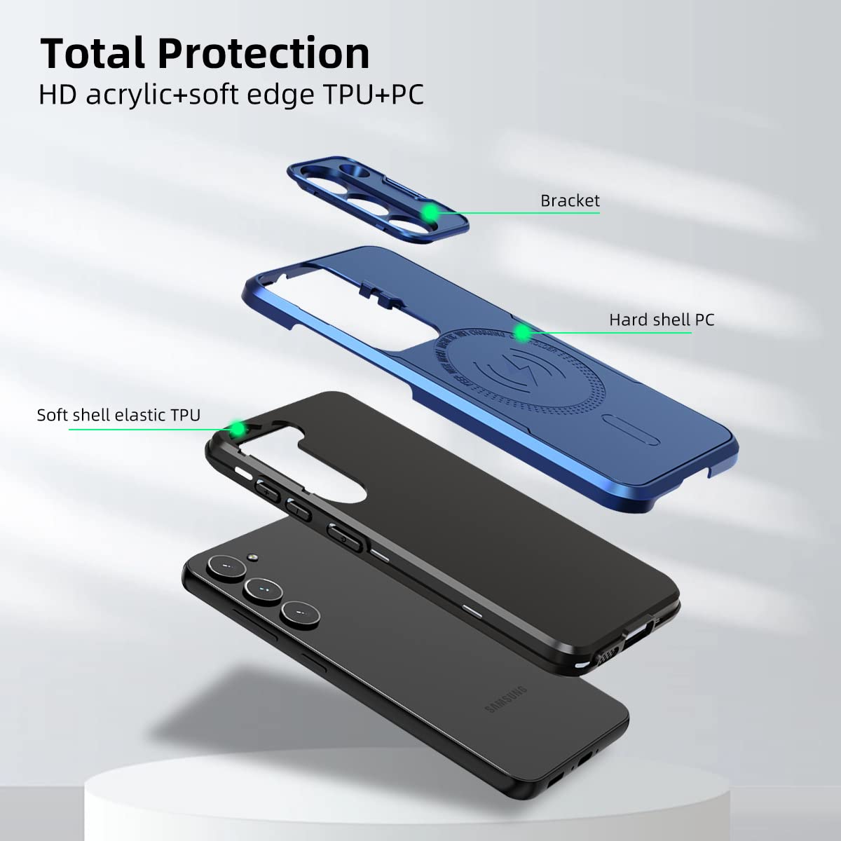 Galaxy S23 5G Case,Designed for Samsung S 23 23S Phone Cases with Camera Lens Protector,Built-in Camera Ring Stand Kickstand,Grade Heavy Duty Shockproof Cover for 23S Women Men 6.1”in Blue
