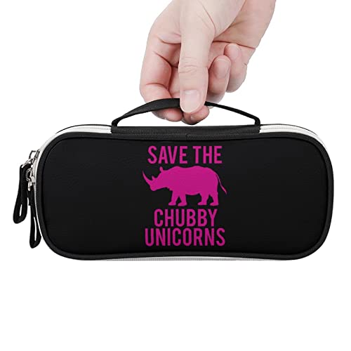 Save The Chubby Unicorns PU Leather Pen Pencil Bag Organizer Portable Makeup Carry Case Storage Handbag