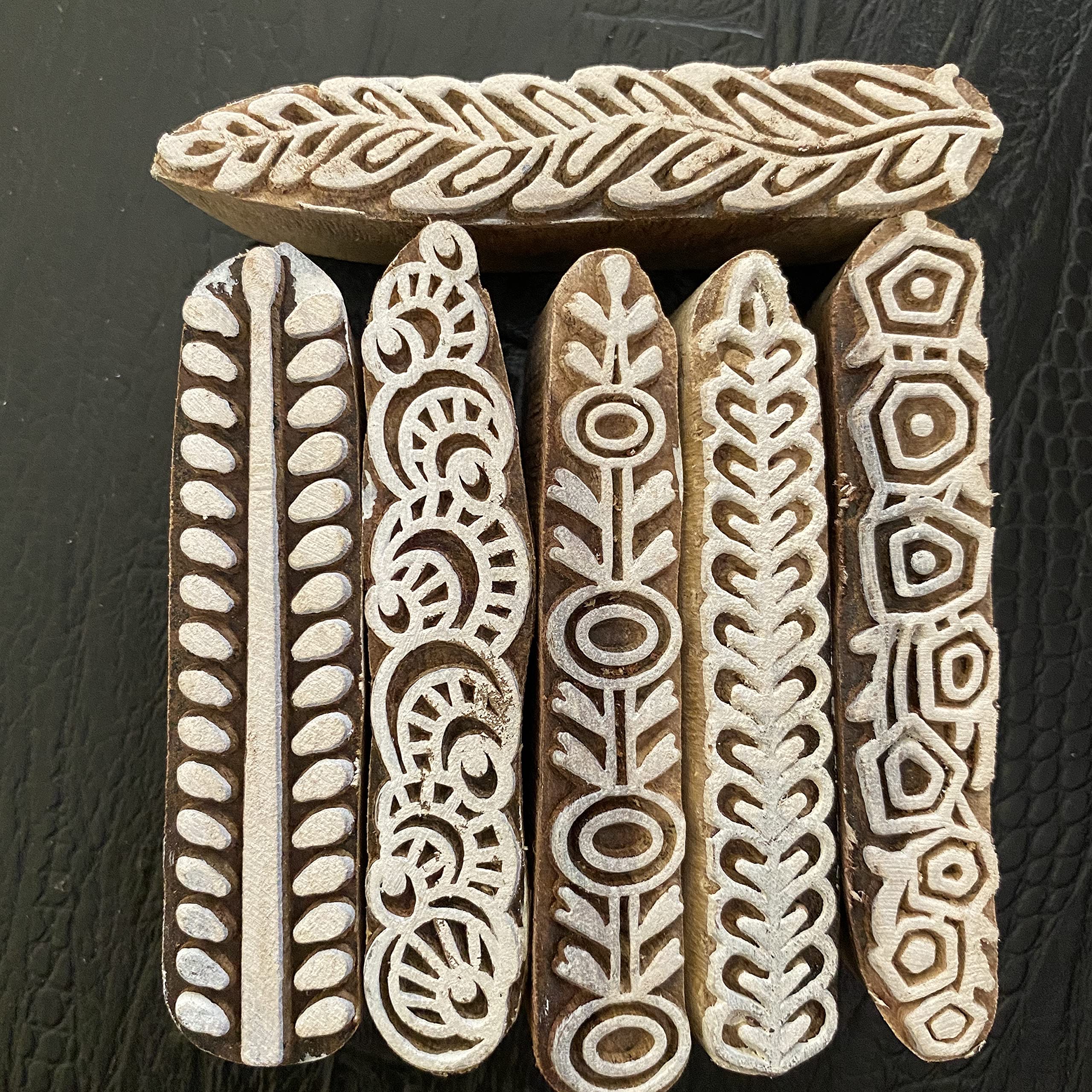 AnNafi® Mehendi Print Blocks| Border Pattern Wooden Stamps (Set of 10)| Fabric Wooden Stamps Border Pattern Printing Blocks| Designer Craft for Mehandi Textile Pottery Saree Border Canvas Painting |