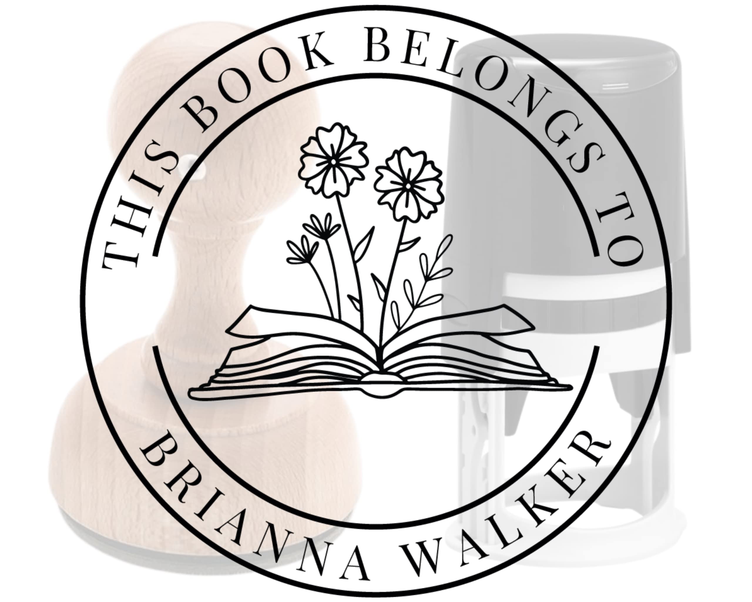from The Library of, Ex Libris Book Stamp, Custom Library Stamp, Personalized Teacher Gift Monogram Self-Inking or Wood Handle Rubber Stamp (Black Cat)