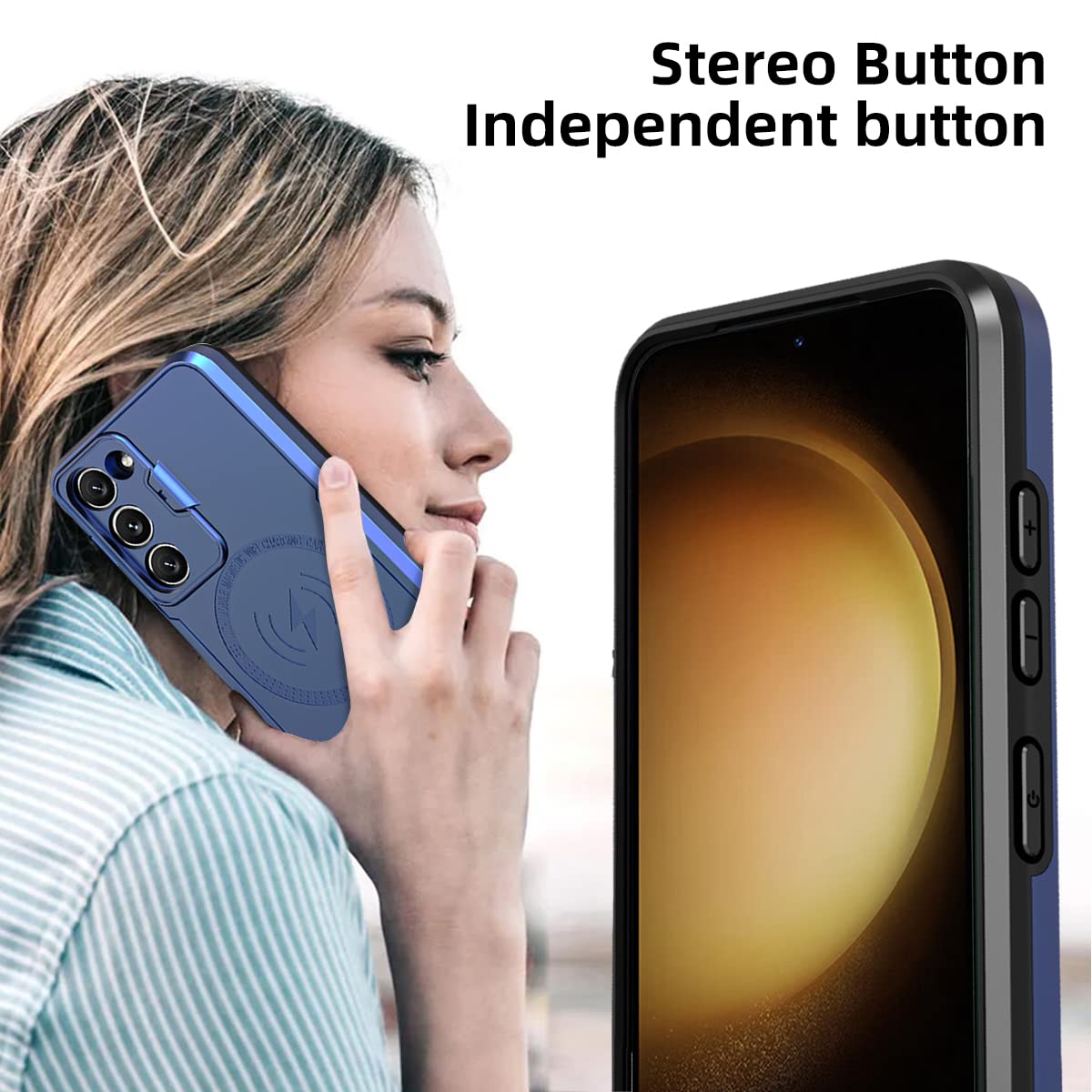 Galaxy S23 5G Case,Designed for Samsung S 23 23S Phone Cases with Camera Lens Protector,Built-in Camera Ring Stand Kickstand,Grade Heavy Duty Shockproof Cover for 23S Women Men 6.1”in Blue
