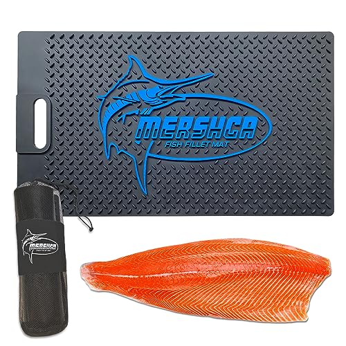 Mershca Fish Fillet Mat with Storage Bag, Portable Fish Cleaning & Cutting Board Grips Fish for Easy Filleting, Fish Mat for Scaling Fish, 14"x24"