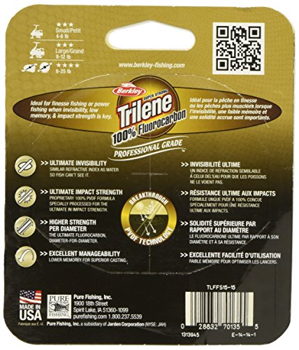Berkley Trilene® 100% Fluorocarbon, Clear, 12lb | 5.4kg, 200yd | 182m Fishing Line, Suitable for Freshwater Environments