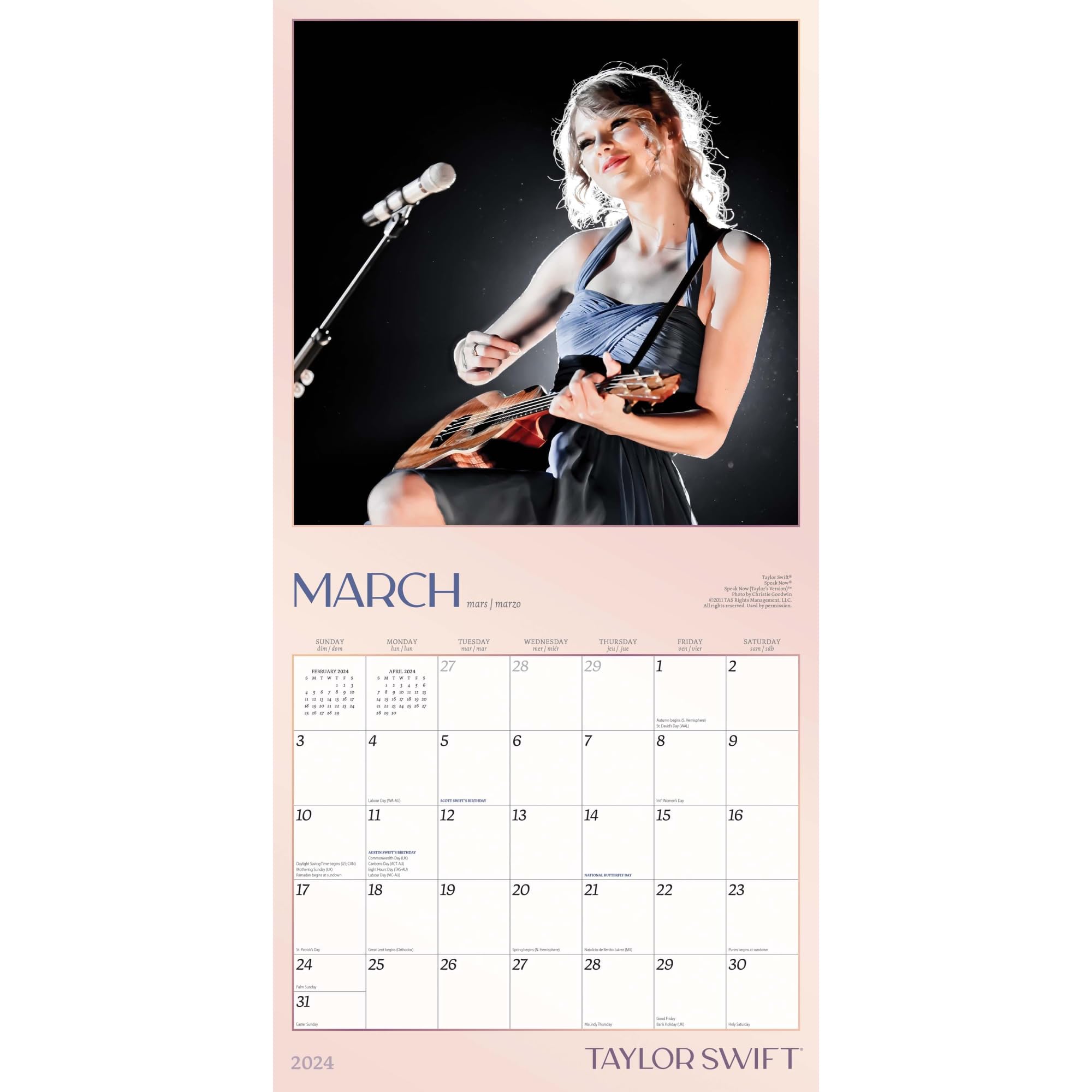 2024 Brown Trout Monthly Square Wall Calendar, 12" x 24", Taylor Swift, January To December 2024