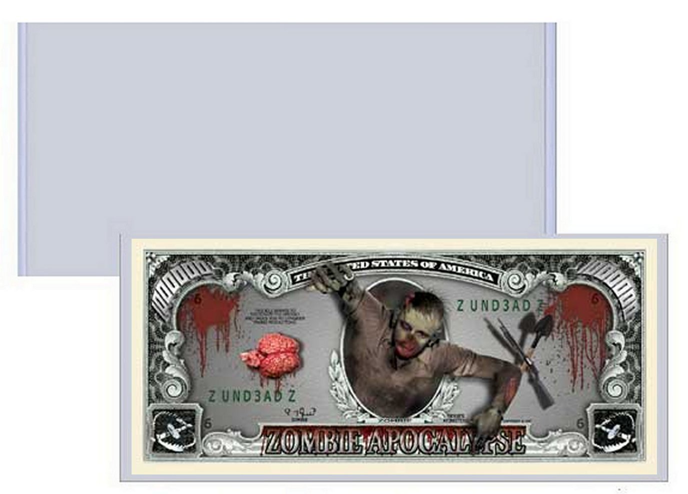 Set of 10 Zombie Apocalypse Novelty Million Dollar Bills with 1 Bonus Clear Protector & 1 Bonus Bill