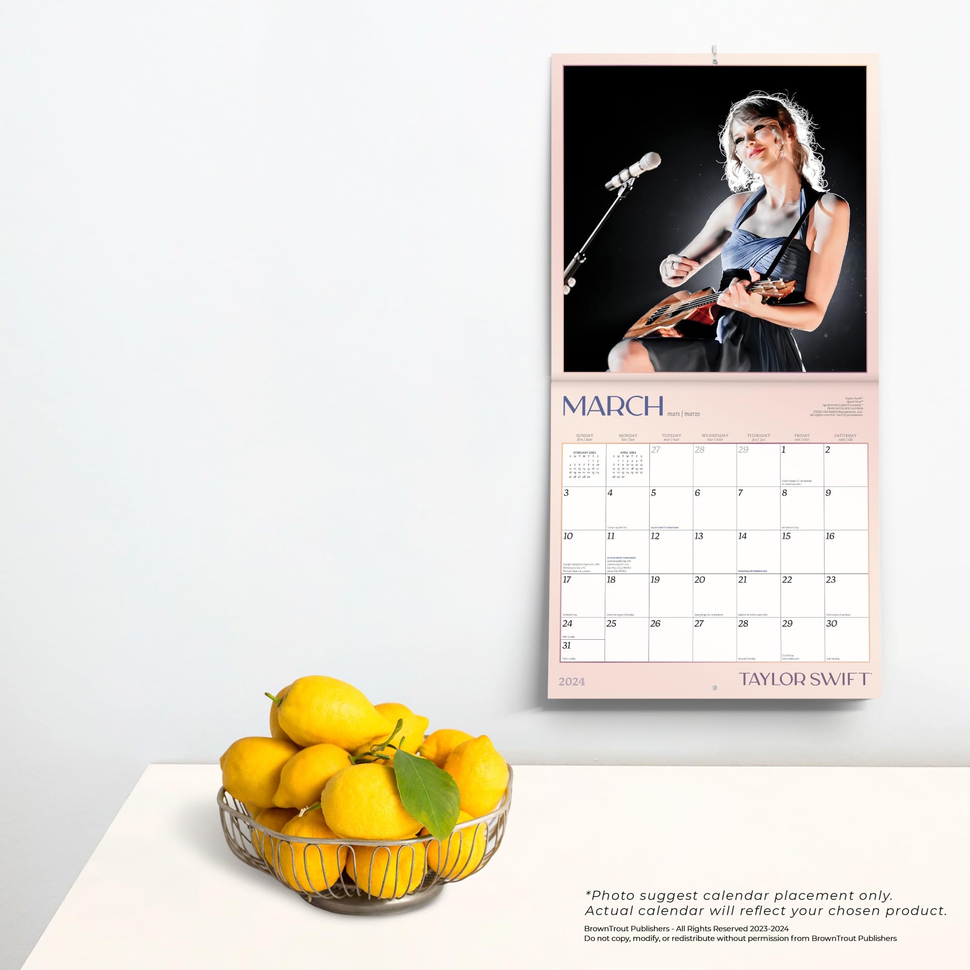 2024 Brown Trout Monthly Square Wall Calendar, 12" x 24", Taylor Swift, January To December 2024