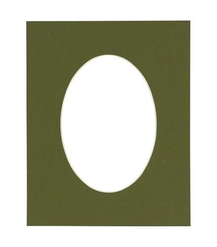 9x12 Mat Bevel Cut for 5.5x8.5 Photos - Precut Dill Green Oval Shaped Photo Mat Board Opening - Acid Free Matte to Protect Your Pictures - Bevel Cut for Family Photos, Pack of 1 Matboard Show Kit With