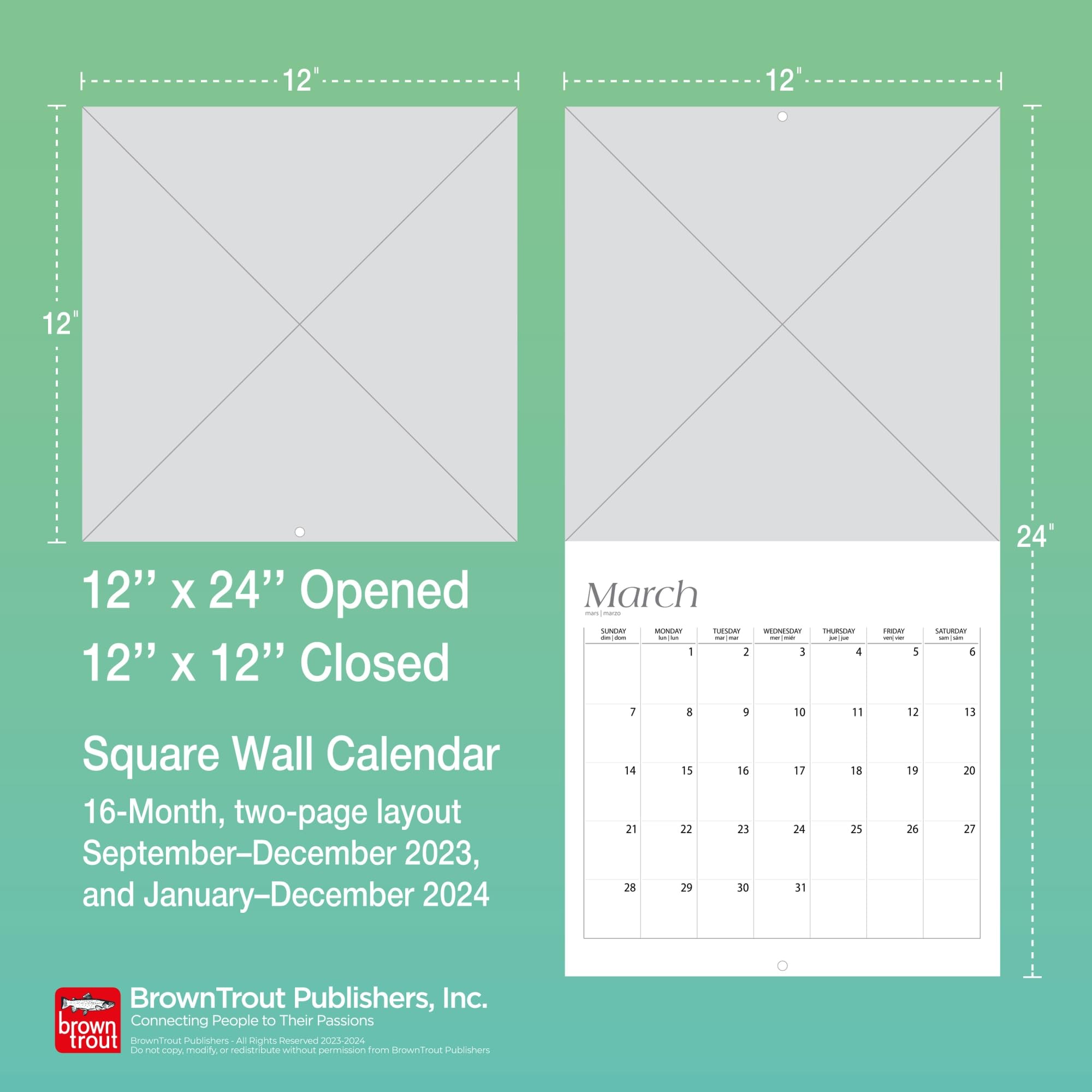 2024 Brown Trout Monthly Square Wall Calendar, 12" x 24", Taylor Swift, January To December 2024