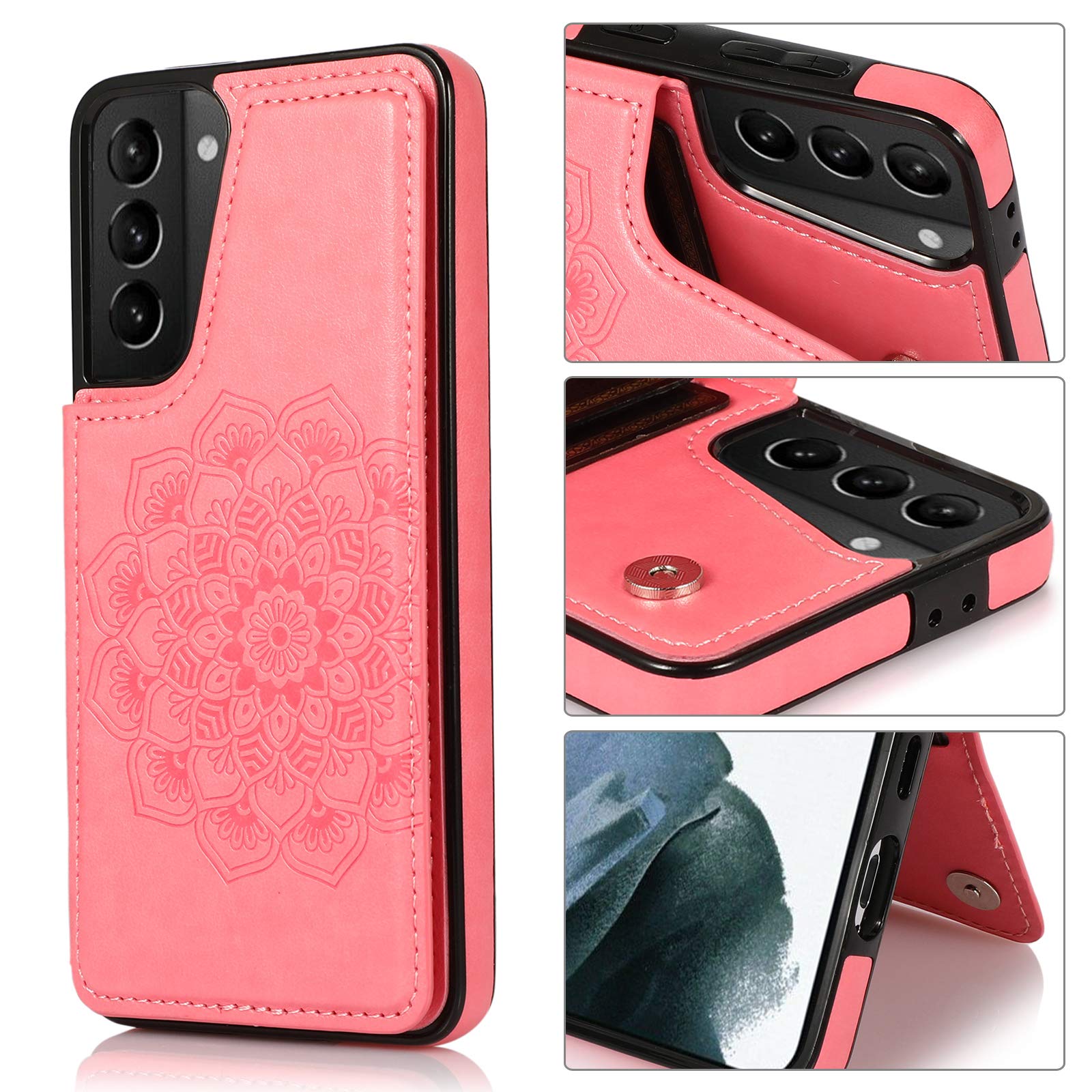 ACXLIFE Galaxy S21 Plus 5G Case S21+ Wallet Protective Cover with Card Holder Slot,Slim Purse Leather Case for Samsung S21 Plus 6.7Inch (Pink)