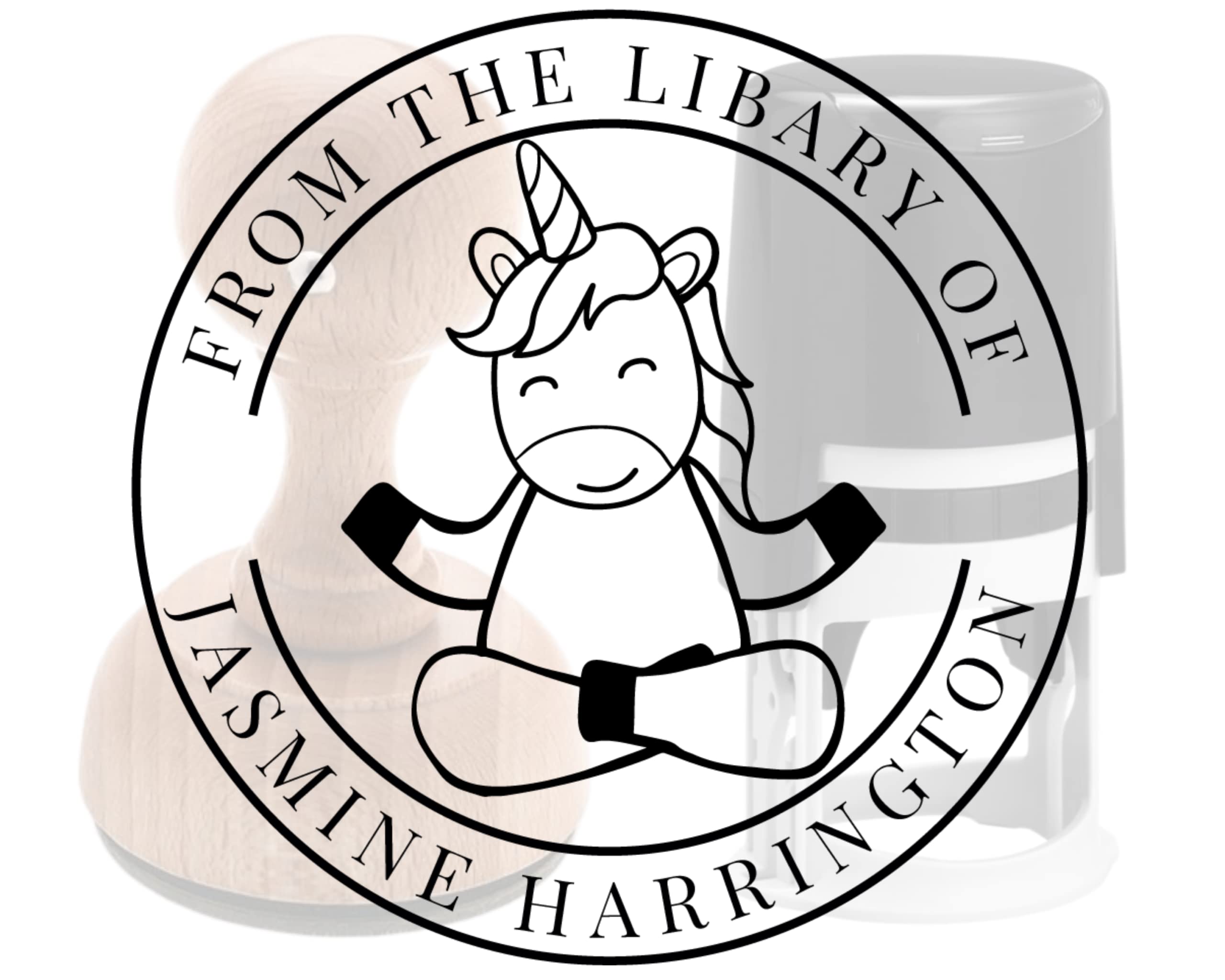 from The Library of, Ex Libris Book Stamp, Custom Library Stamp, Personalized Teacher Gift Monogram Self-Inking or Wood Handle Rubber Stamp (Black Cat)