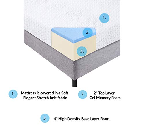 Excel Sleep American Made - 6" Gel Memory Foam Mattress, Medium-Firm Feel (48 x 75)