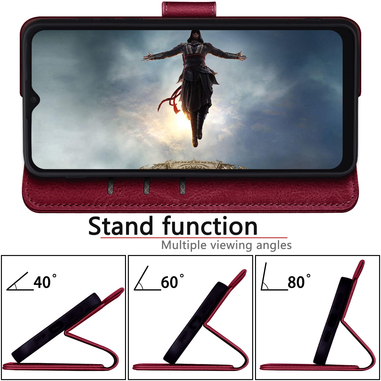 SUANPOT 【RFID Blocking for Samsung Galaxy A13 5G Wallet case Credit Card Holder,PU Leather Flip Folio Book Phone case Cover Women Men for Samsung A13 5G case Wallet (Wine Red)