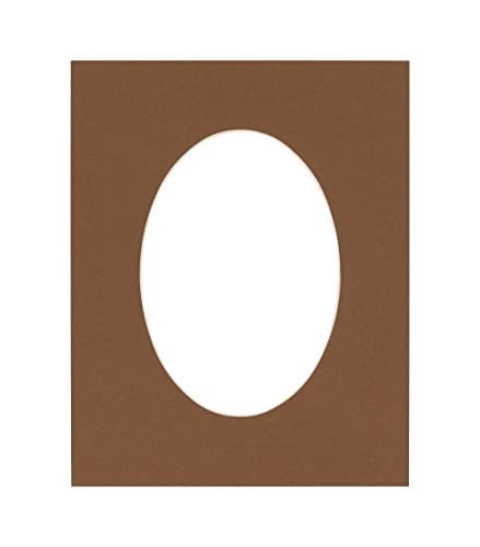 9x11 Mat Bevel Cut for 7x9 Photos - Precut Aged Oak Brown Oval Shaped Photo Mat Board Opening - Acid Free Matte to Protect Your Pictures - Bevel Cut for Family Photos, Pack of 1 Matboard Show Kit With