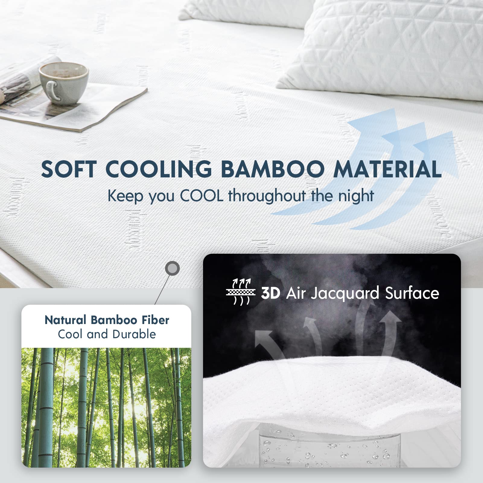 Phantoscope 100% Waterproof Mattress Protector, Queen, Mattress Cover 3D Air Soft Fabric, Mattress Pad Cover with 18'' Deep Pocket, Noiseless Washable, Queen Size