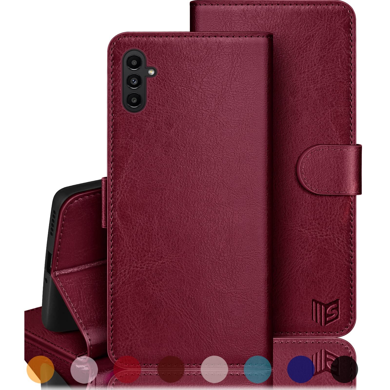 SUANPOT 【RFID Blocking for Samsung Galaxy A13 5G Wallet case Credit Card Holder,PU Leather Flip Folio Book Phone case Cover Women Men for Samsung A13 5G case Wallet (Wine Red)