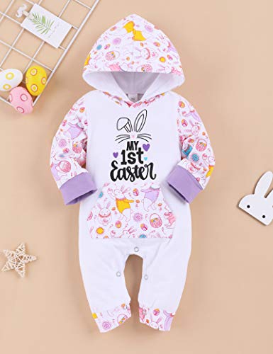 WALSONER Newborn My First Easter Outfit Baby Girl Hoodie Romper Bodysuit Jumpsuit Clothes Newborn White