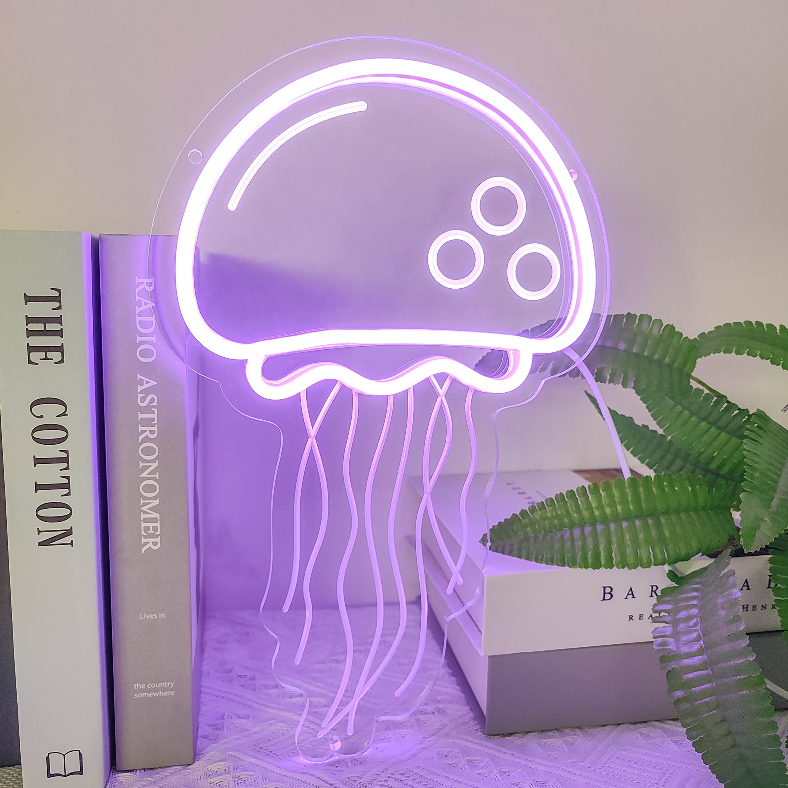 Jellyfish Neon Signs for Wall Decor Light Up Personalized for Bedroom, Bar, Birthday, Holiday Party, Wedding. USB Powered 3D Art Creative Purple Light LED with Dimmer Switch