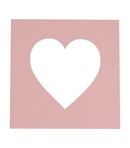 16x16 Mat Bevel Cut for 12x12 Photos - Precut Pink Heart Shaped Photo Mat Board Opening - Acid Free Matte to Protect Your Pictures - Bevel Cut for Family Photos, Pack of 1 Matboard Show Kit With Acid