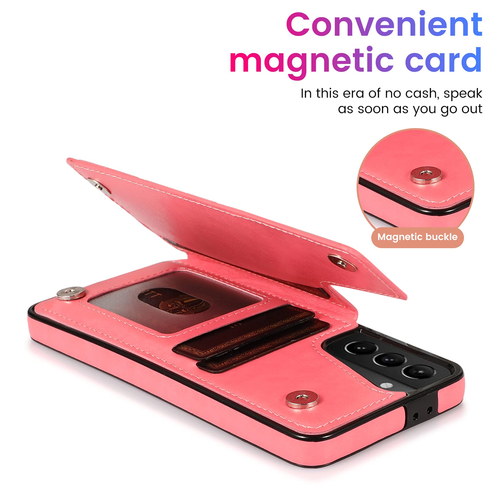ACXLIFE Galaxy S21 Plus 5G Case S21+ Wallet Protective Cover with Card Holder Slot,Slim Purse Leather Case for Samsung S21 Plus 6.7Inch (Pink)