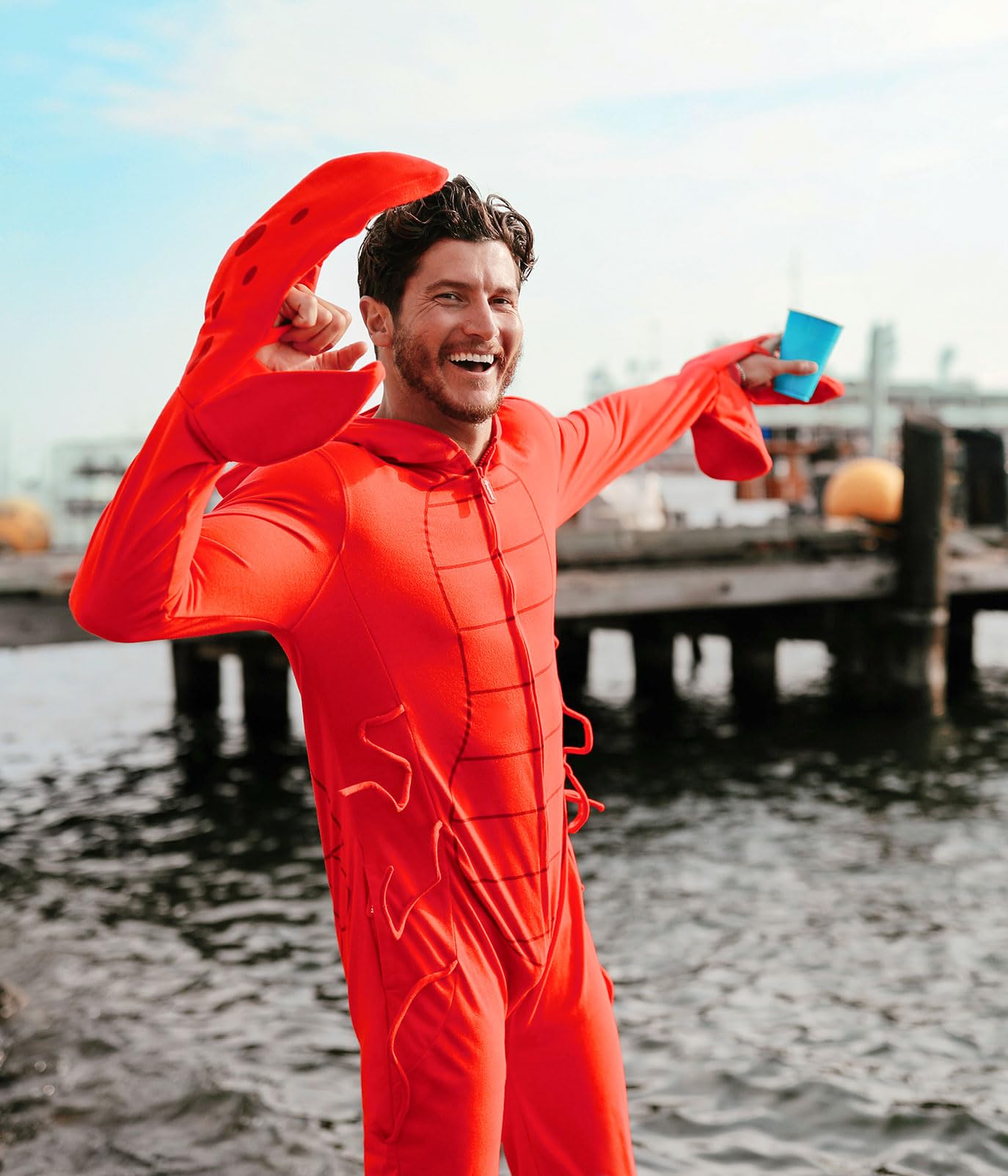 Tipsy Elves' Men's Lobster Costume - Red Sea Crustacean Halloween Jumpsuit Size Large