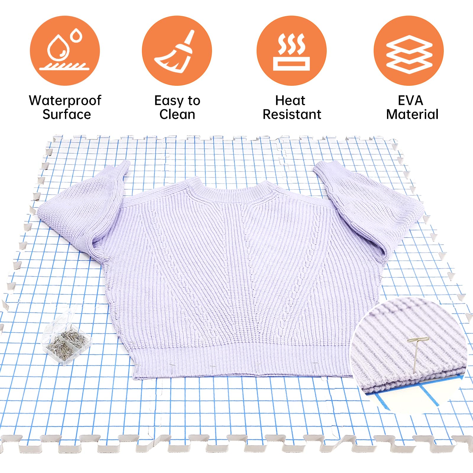 Blocking Mats for Knitting & Crochet Projects Crochet Blocking Board 9 Pack, Thickness 0.7 inches,150 T-Pins and 1 Storage Bag, Blocking Board for Crocheting Knitting Blocking Mats and Pins