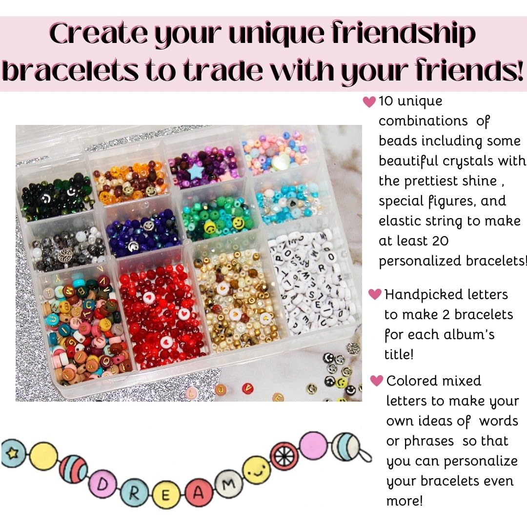 El Galeón Friendship Bracelet Kit DIY Albums Mix Beads for Bracelets Glass Alphabet Letter Beads Elastic (Albums Version)