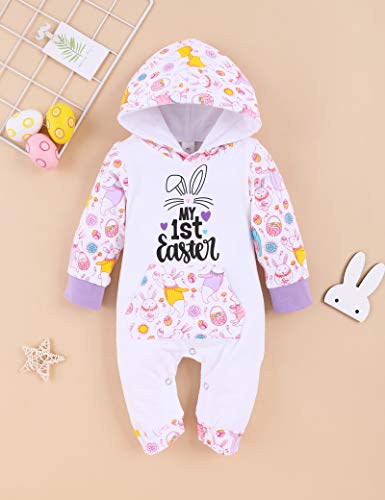 WALSONER Newborn My First Easter Outfit Baby Girl Hoodie Romper Bodysuit Jumpsuit Clothes Newborn White