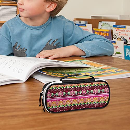 Pakistani Truck Art Seamless Pattern PU Leather Pen Pencil Bag Organizer Portable Makeup Carry Case Storage Handbag