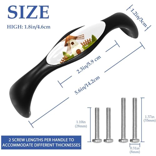Lyetny Hardware Handle Pull with Screw, Cabinet Handles Drawer Pulls for Outdoor, Garage & Drawer, Windmill Fairy with Wooden Fence, Grass, Trees