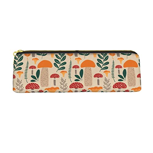 Cute Mushroom Pattern Pencil Case Leather Portable Pen Bag Pencil Pouch Students Stationery Organizer For Girls Teen