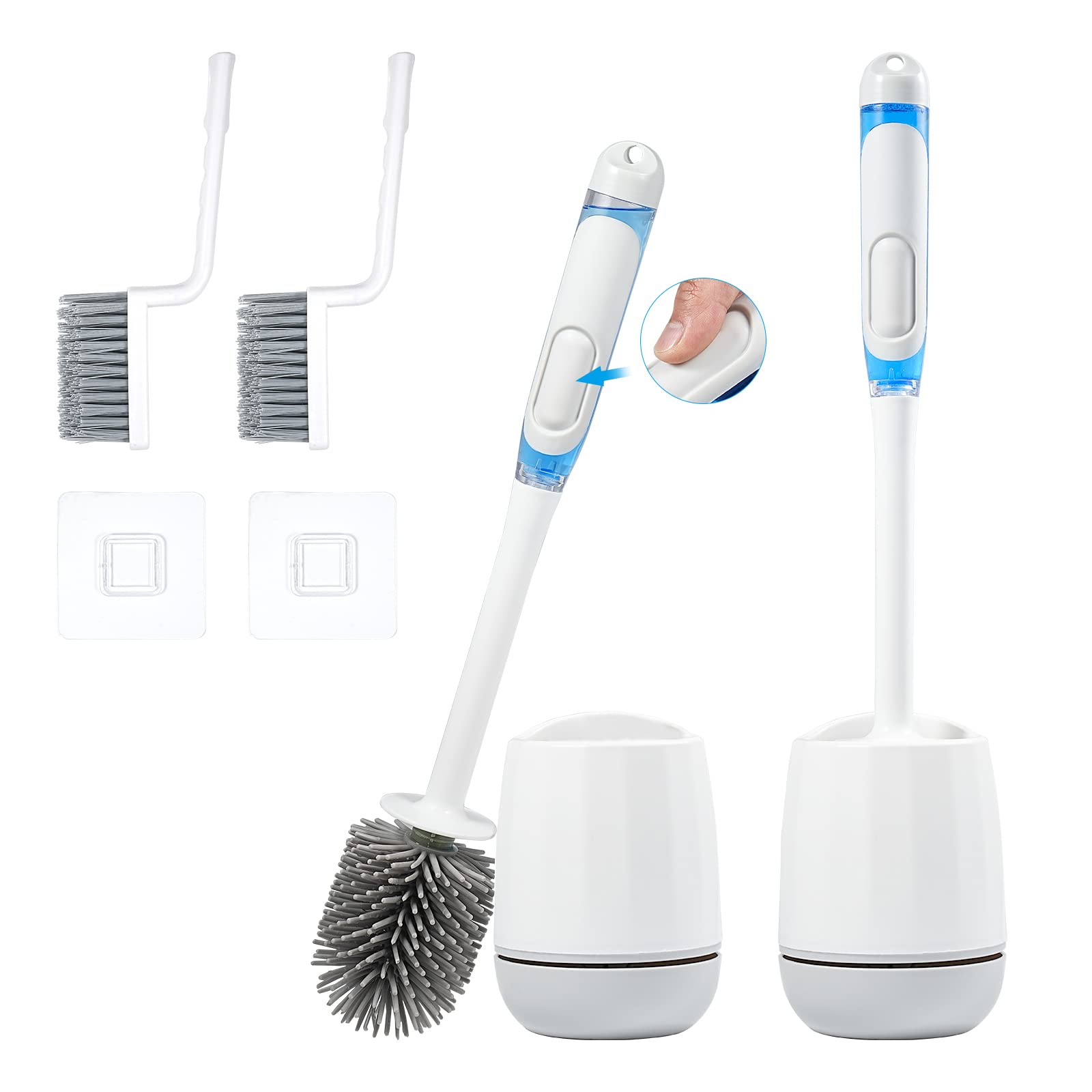 Toilet Brush 2 Pack Toilet Brush and Holder Silicone Toilet Bowl Brush with Ventilated Drying Holder, Toilet Brush Can Store Toilet Cleaning Liquid (White)