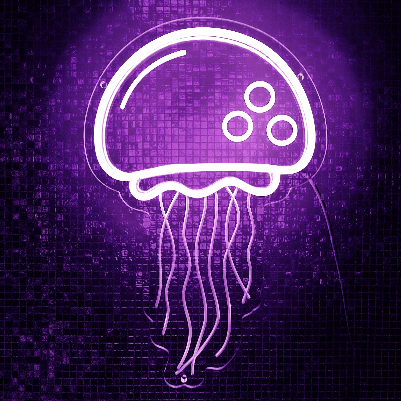 Jellyfish Neon Signs for Wall Decor Light Up Personalized for Bedroom, Bar, Birthday, Holiday Party, Wedding. USB Powered 3D Art Creative Purple Light LED with Dimmer Switch
