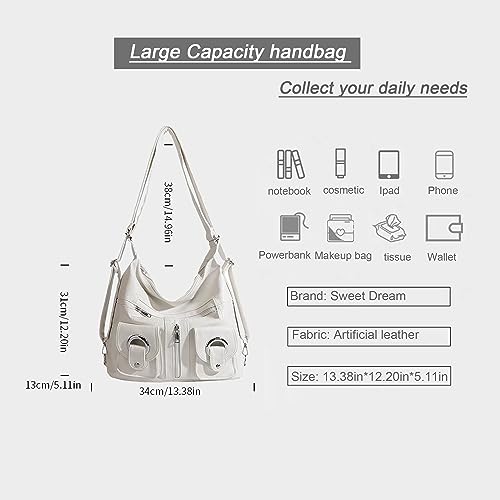 Faux Leather Tote Bag for Women - Large Capacity Shoulder Hobo Handbag Work Purse
