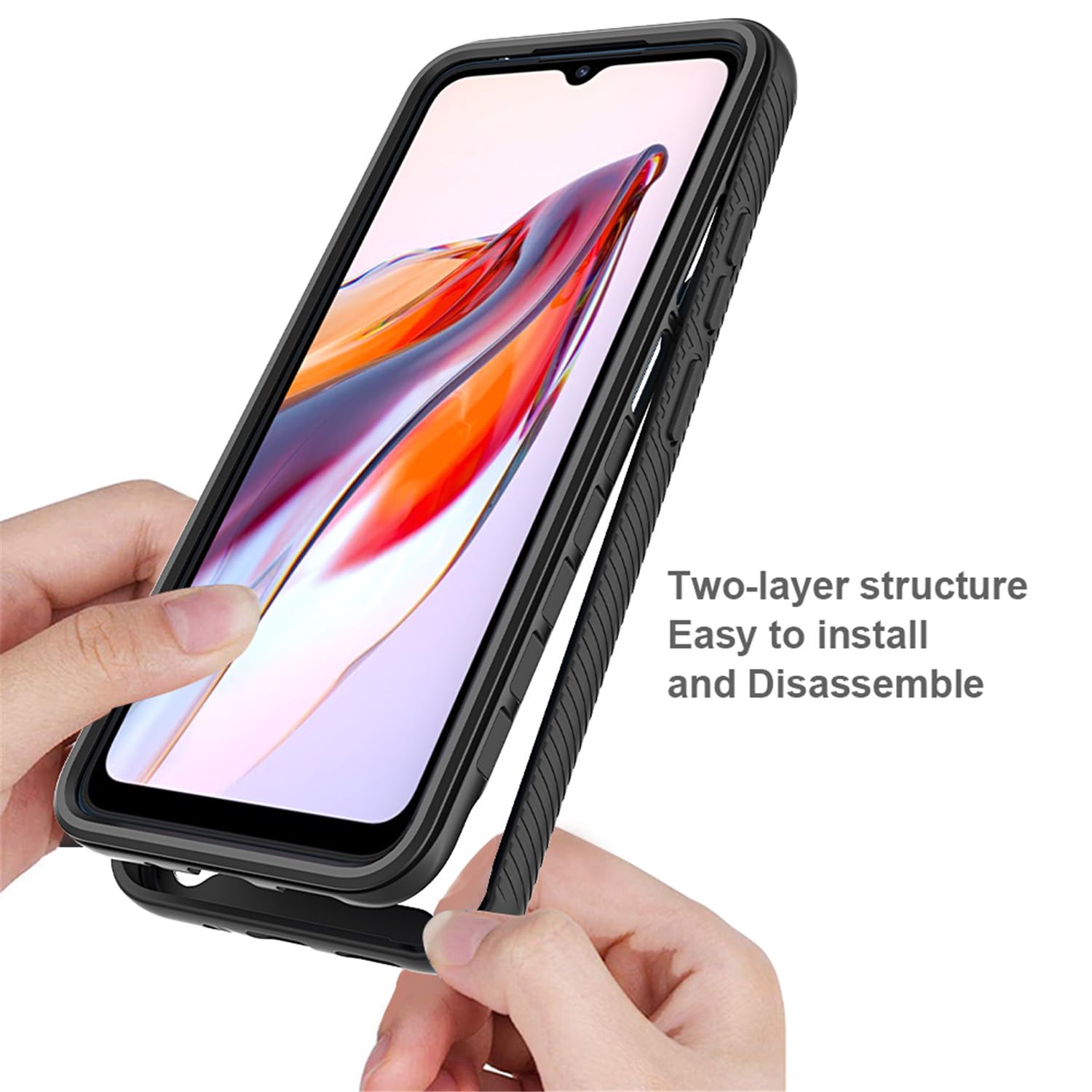 DAMONDY for Redmi 12C Case, Xiaomi Redmi 12C Phone Case,Shock 2 in 1 Drop Protection Hybrid Heavy Duty Dual Layer Armor Protective Case Cover for Xiaomi Redmi 12C -Black