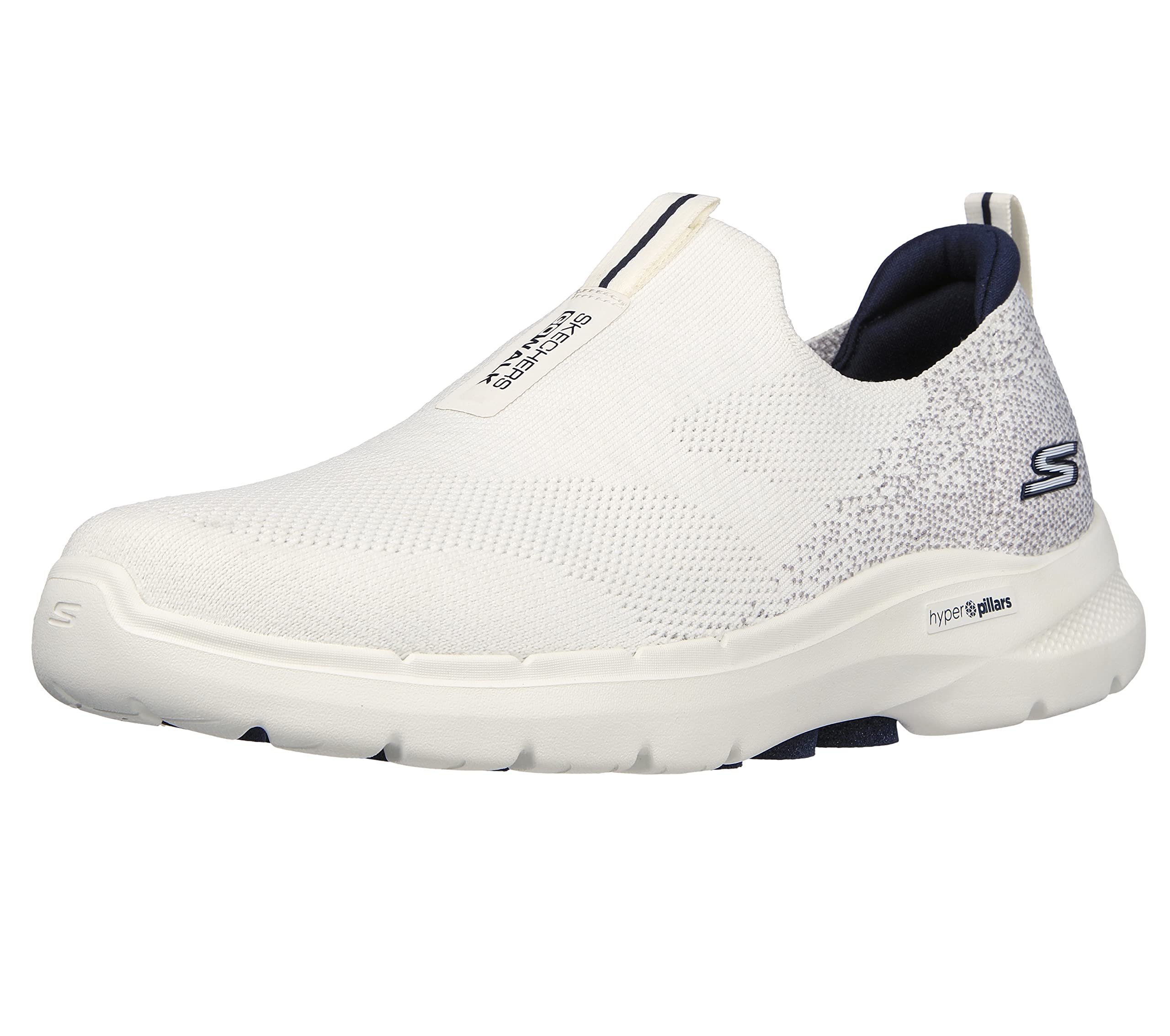 Skechers mens Gowalk 6 - Stretch Fit Slip-on Athletic Performance Walking Shoe, White/Navy, 9.5 US