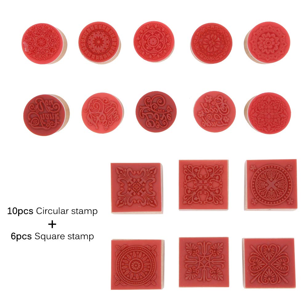 Set of 16 Floral Pattern Stamp, Lace Wooden Rubber Stamp for DIY Craft Card and Scrapbooking