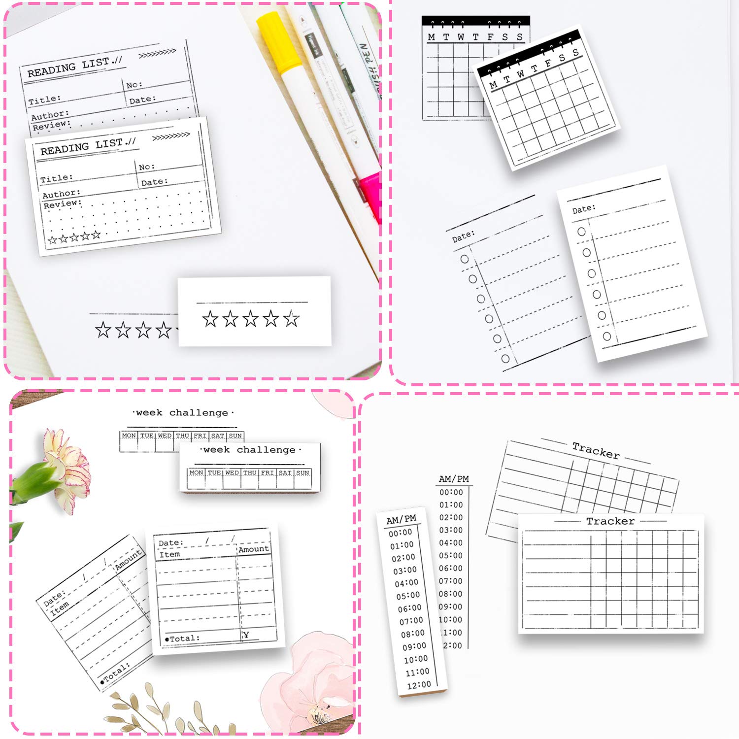 Rancco 18 Pcs Journal Stamps w/Ink Pad, 4 Set Bujo Stamp Calendar Planner Stencil for Journal DIY, to Do List, Tasks, Month Week Dates Organizer, Scrapbooking Craft, Enhance and Simplify Your Planner