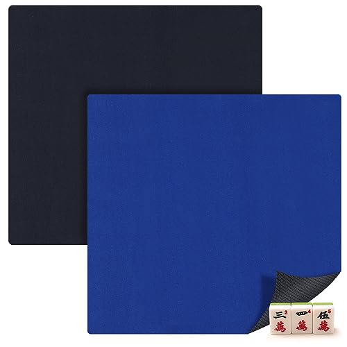 Oudain 2 Pack Mahjong Table Mat 32.7 x 32.7 Inch Game Mat Rubber Anti Slip Playmat Mahjong Mat Noise Reduction Mahjong Table Cover Board Game Table Mat for Mahjong Poker Cards (Gray, Marine Blue)