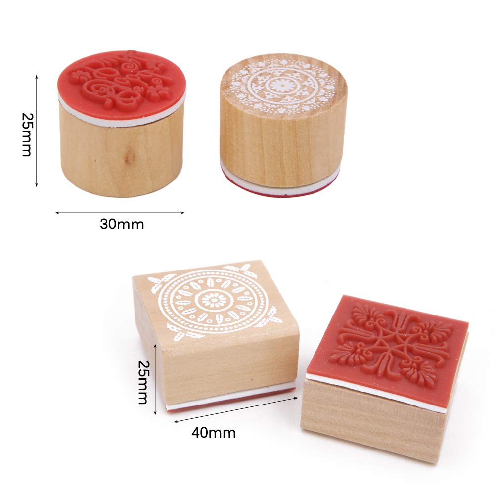 Set of 16 Floral Pattern Stamp, Lace Wooden Rubber Stamp for DIY Craft Card and Scrapbooking