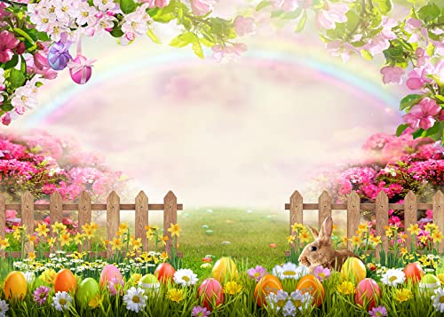 CHAIYA 7X5ft Easter Backdrop Spring Easter Backdrop Colorful Eggs Rainbow Backdrop for Easter Party Decoration Backdrop Children Adult Birthday Party Decor Banner CY259