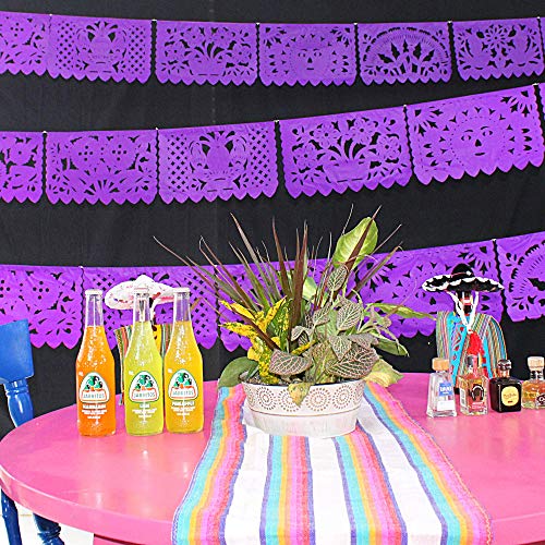 Purple Papel Picado Flags 5 PK, 60 ft Long purple tissue PAPER garlands, Mexican Banner Decorations for Weddings, Quinceaneras, Birthdays, Fiesta party supplies, WS2010
