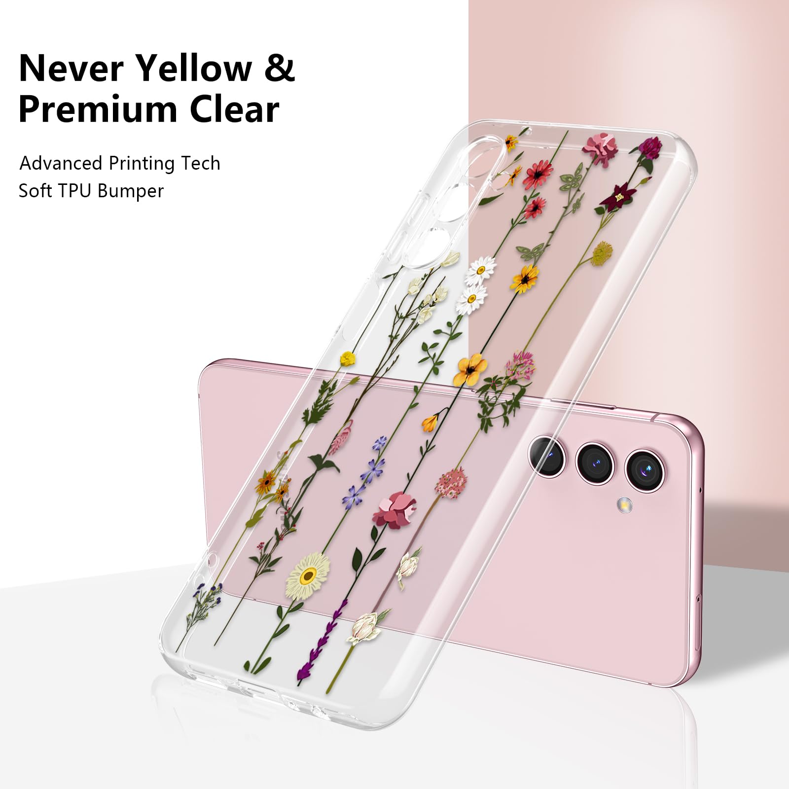 ZTOFERA Floral Case for Samsung Galaxy A34 5G,Clear Cute Flower Pattern Case for Girls Women,Flexible Silicone Protective Slim Shockproof Bumper Phone Cover for Samsung Galaxy A34 5G,Clear