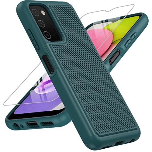 BNIUT for Samsung Galaxy A03s Case Shockproof: Dual Layer Protective Heavy Duty Cell Phone Cover Rugged with Non Slip Textured Back - Military Protection Bumper Tough - 6.5inch (Dark Green)