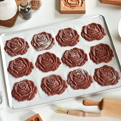 Wooden Cookie Molds, Wooden Cookie Biscuit Mold Baking Cookie Mold Wooden Carved Mold Cookie Cutter Embossing Mold, DIY Shapes Cookie Stamp,Gingerbread Mold,Pine Cone Mold (Rose)
