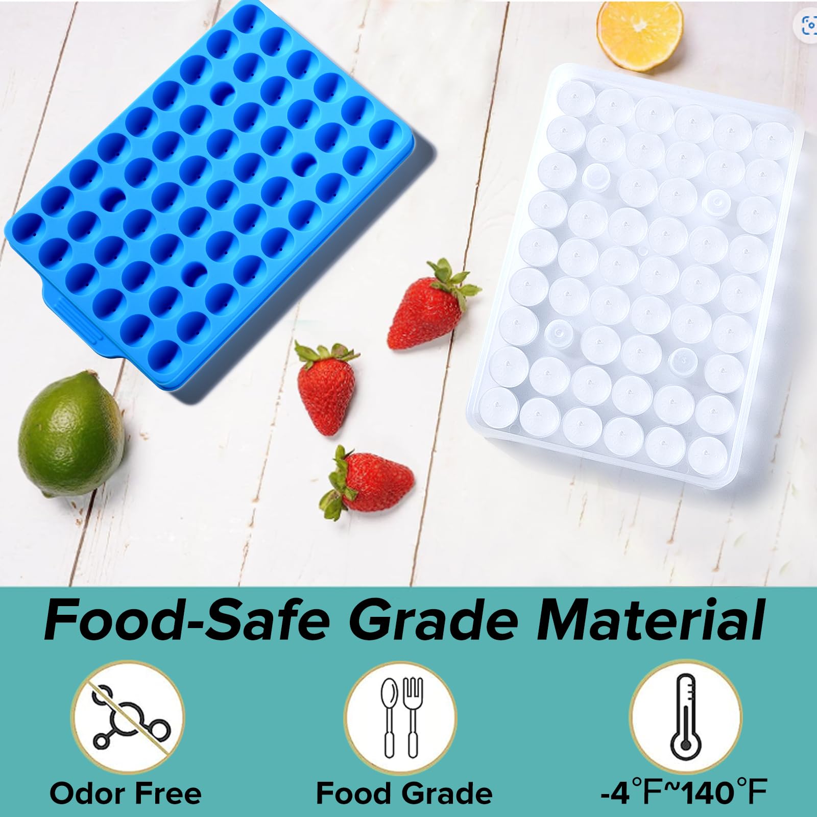 longzon Mini Round Ice Cube Tray with Lid and Bin, 2 pack Silicone Ice Cube Trays for Freezer,Circle Ice Mold,Ice Trays for Freezer Making 100pcs 20mm Sphere Ice Balls Chilling Cocktail Whiskey Coffee
