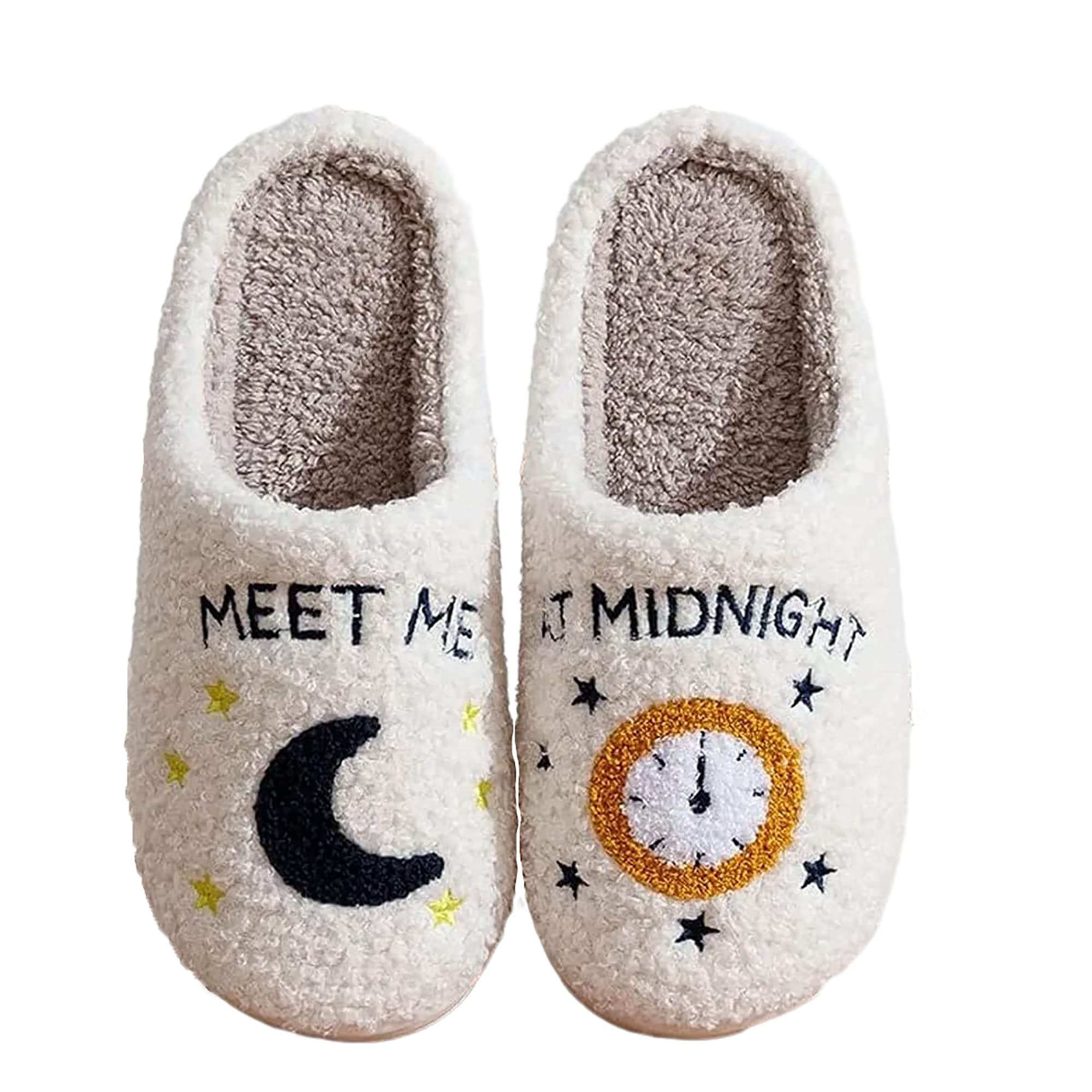 DakinFu Unisex Meet Me at Midnight Slippers Fuzzy Warm House Slippers Winter Indoor Outdoor Shoes White 43-44