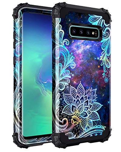 Casetego Compatible with Galaxy S10 Case,Floral Three Layer Heavy Duty Hybrid Sturdy Shockproof Full Body Protective Cover Case for Samsung Galaxy S10,Mandala