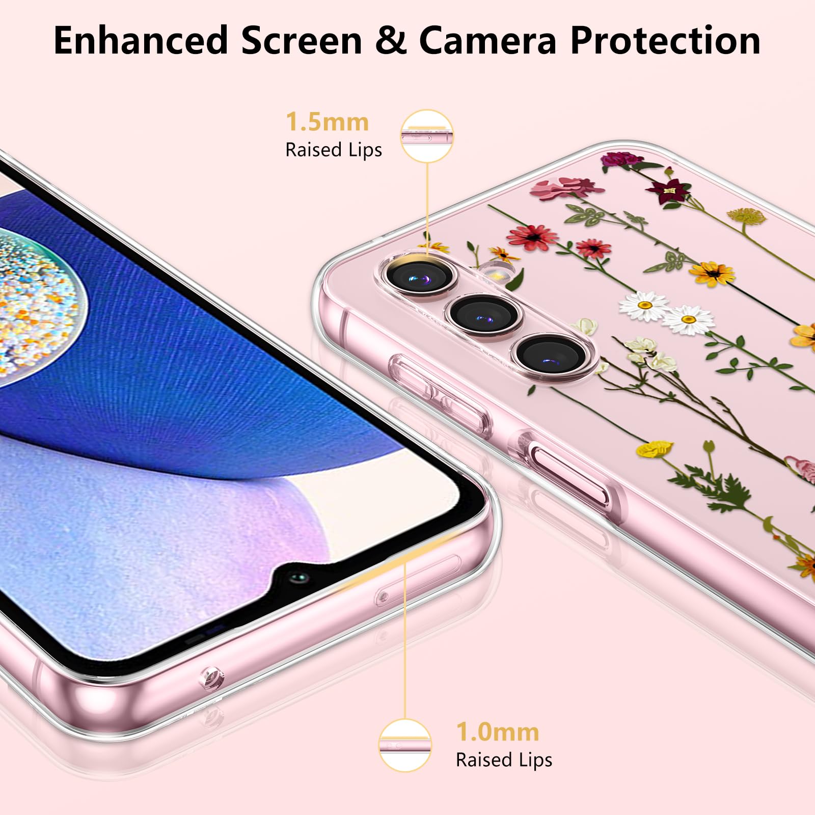 ZTOFERA Floral Case for Samsung Galaxy A34 5G,Clear Cute Flower Pattern Case for Girls Women,Flexible Silicone Protective Slim Shockproof Bumper Phone Cover for Samsung Galaxy A34 5G,Clear